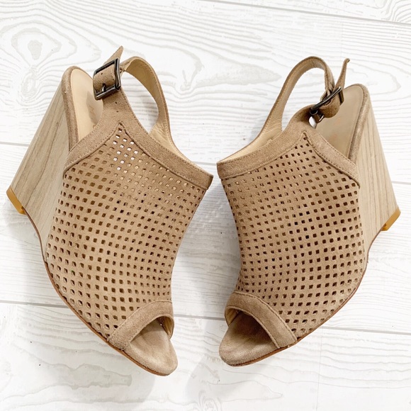 M. Gemi | Shoes | M Gemi The Vivo Tan Suede Peep Toe Wedge Heel Size ...